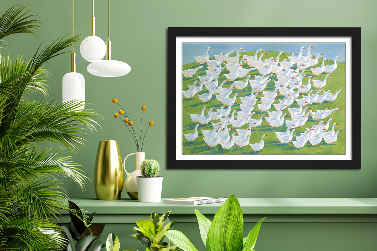 100 Geese - Framed Watercolour Print — cambridgeworkshop